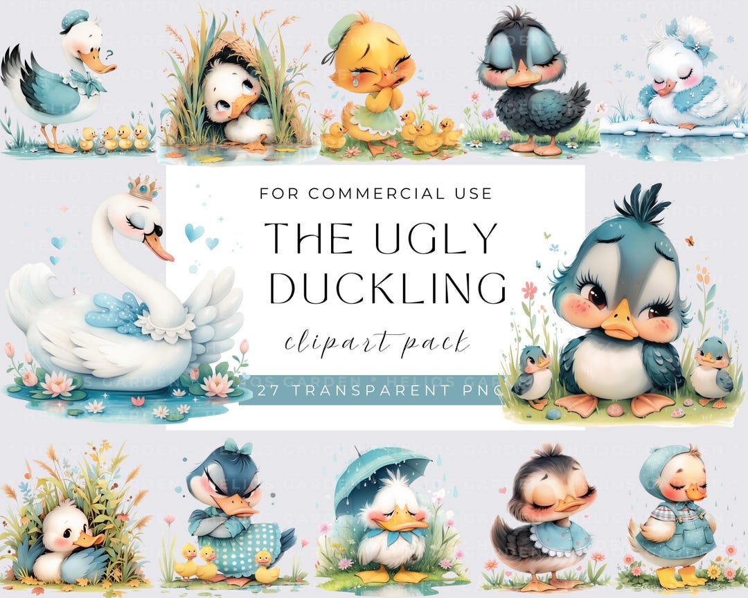 Watercolor the Ugly Duck Clipart Bundle, Cute Duck Clipart, Duck PNG ...