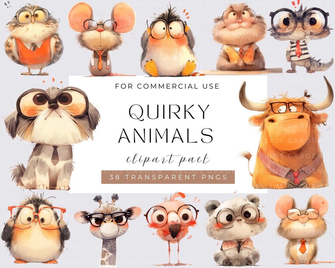 Watercolor Quirky Animals Clipart Funny Animal Illustrations Cute ...