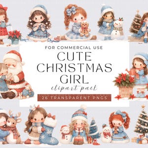 Cute Christmas Girls Clipart: Whimsical Holiday PNG Graphics (digital ...