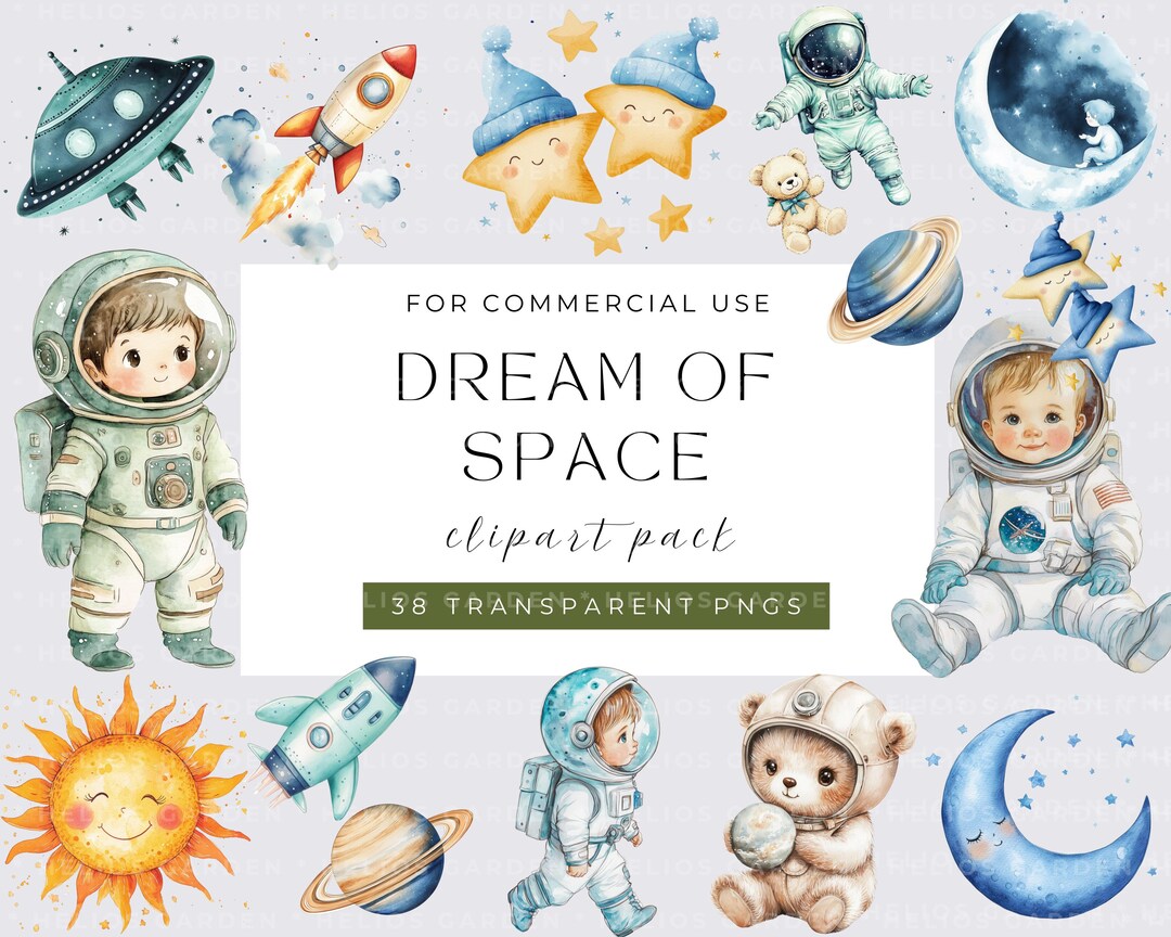 Watercolor Space Clipart Bundle, Astronaut Nursery Clipart, Astronaut ...