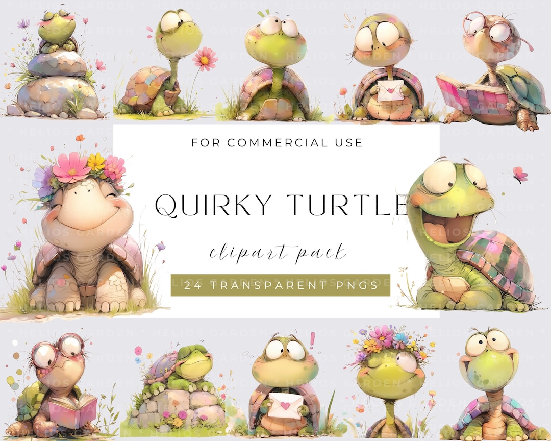 Quirky Turtle Clipart Whimsical Turtle Illustrations Funny Turtle Art ...
