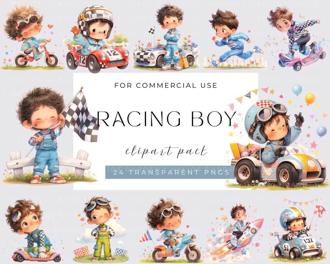 Watercolor Racing Boy Clipart - Watercolor Little Boy Clipart - Racing ...