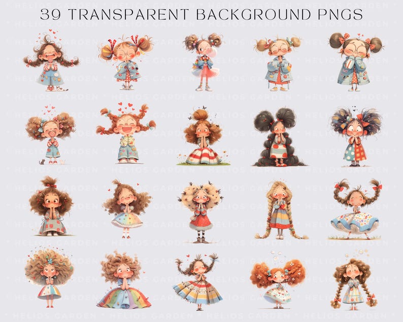 Quirky Girl Clipart, Watecolor Whimsical Hair Girl, Watercolor Pngs ...