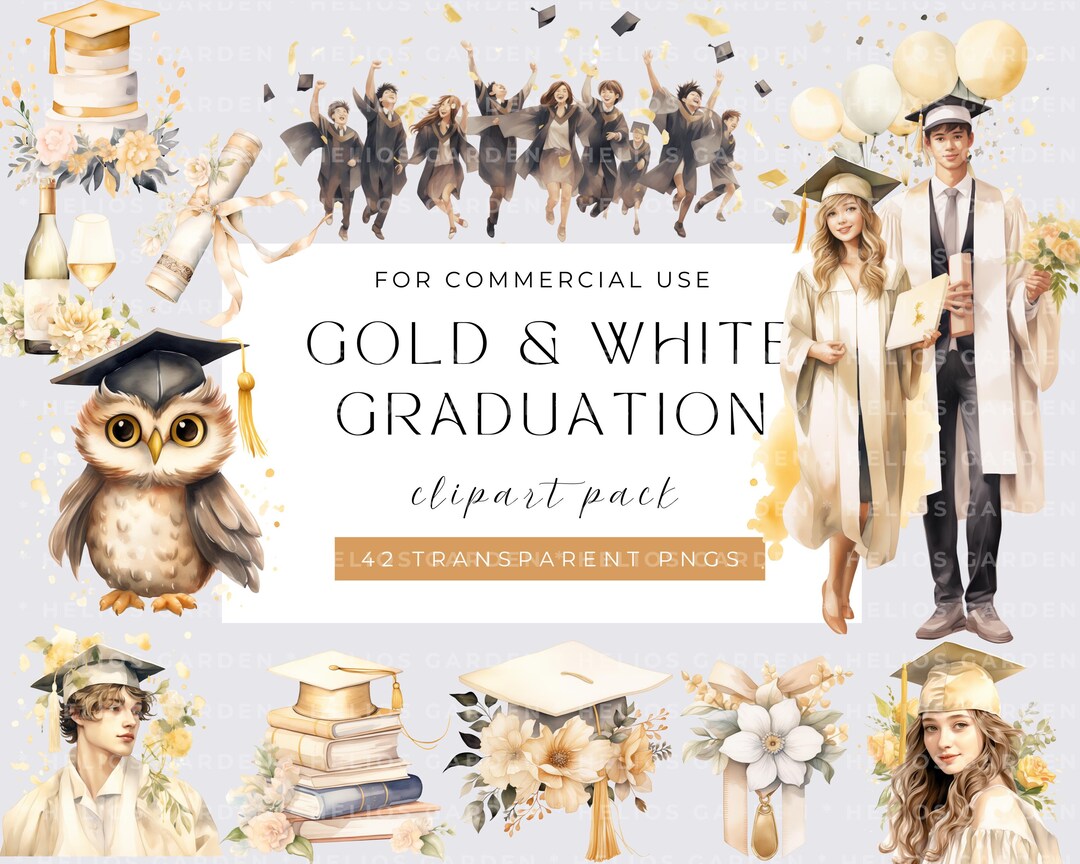 Watercolor Gold Graduation Collection Clipart, Grad PNG Grad Floral ...