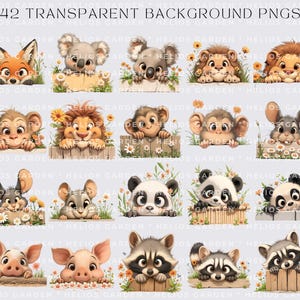 Quirky Animals Adorable Animals Peeking Out Clipart Set Cute Animal ...