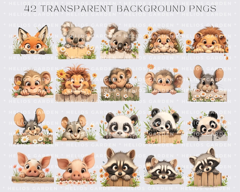 Quirky Animals Adorable Animals Peeking Out Clipart Set Cute Animal ...