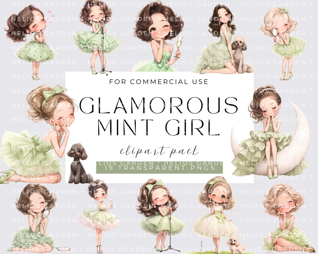 Quirky Mint Girl Clipart, Cute Girl, Printable Watercolor Clipart, High ...