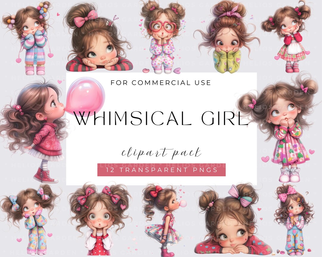 Whimsical Girl Clipart: Watercolor Pngs for Junk Journals (instant ...