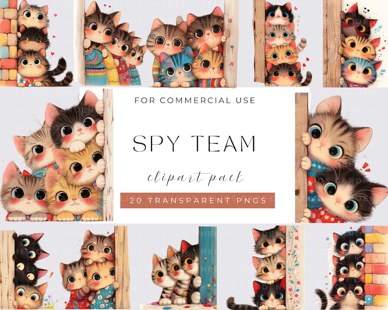 Adorable Cats Peeking Out Clipart Funny Cat Cute Cat Illustrations for ...