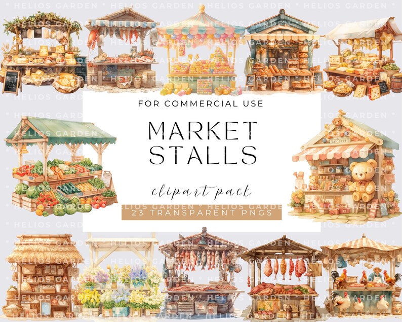 Watercolor Market Stalls Clipart Farmers Market Clipart, Fresh ...