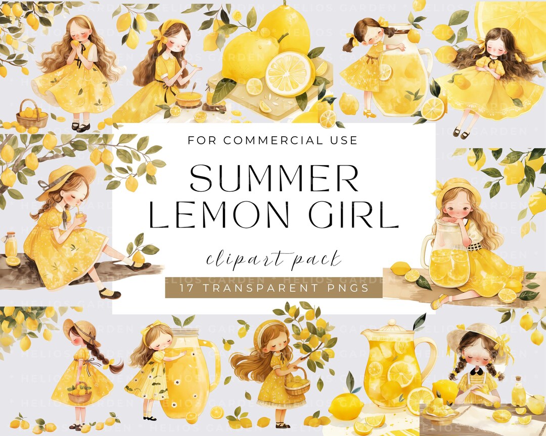 Watercolor Summer Lemon Girls, Summer Clipart Girl Clipart Printable ...