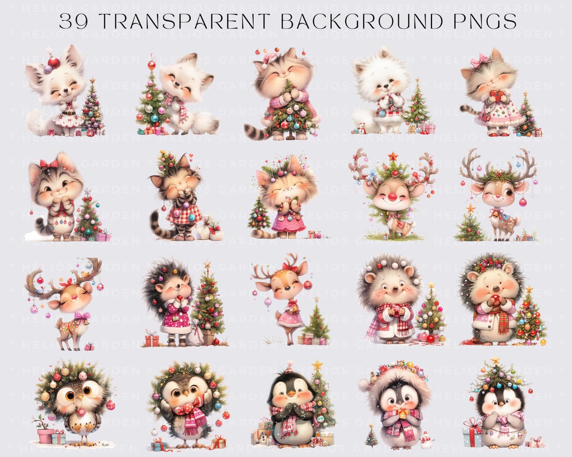 Christmas Animals Clipart Bundle, Animals Illustrations Designs ...