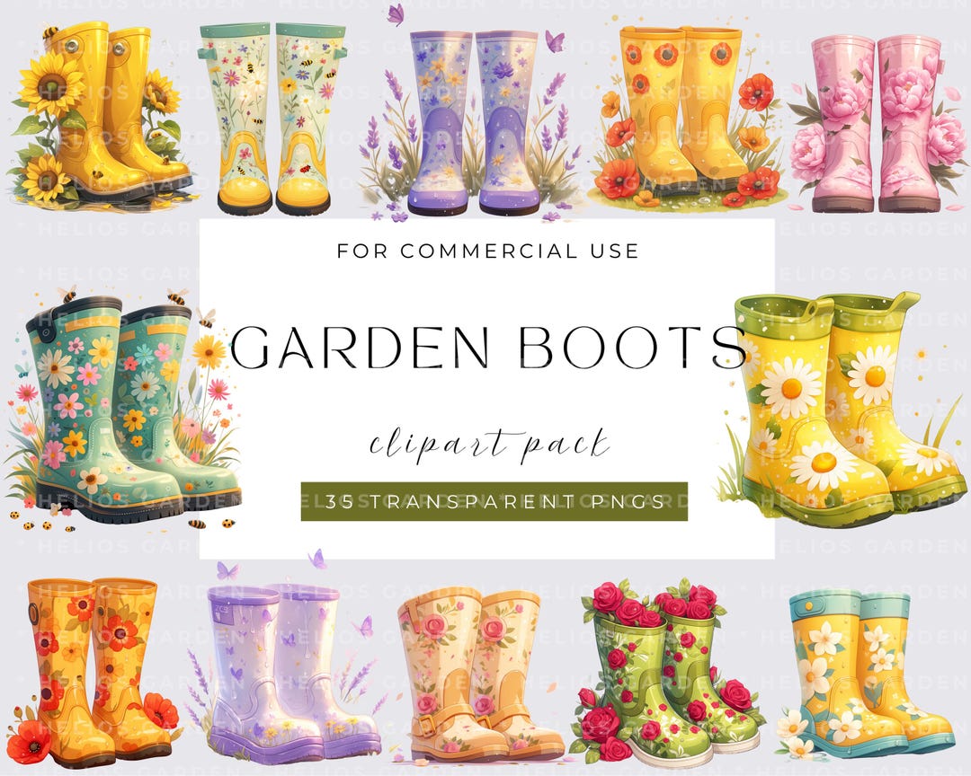 Watercolor Garden Boots Clipart Bundle, Hello Spring PNG Designs ...