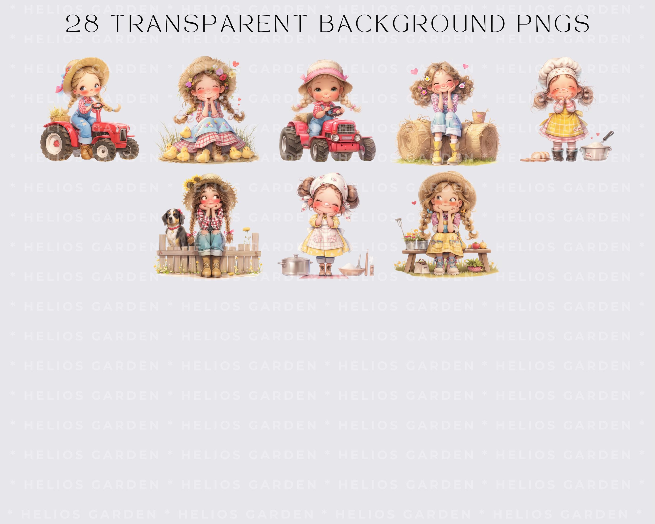 Adorable Farm Girls Clipart Cute Farm Clipart - Watercolor Farm Life ...