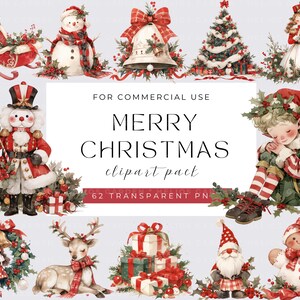 Watercolor Merry Christmas Clipart Bundle, Cute Santas Village Clipart ...