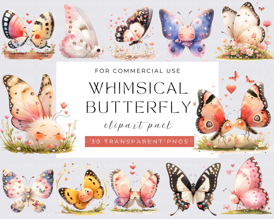 Watercolor Quirky Butterfly Clipart Whimsical Colorful Butterfly ...
