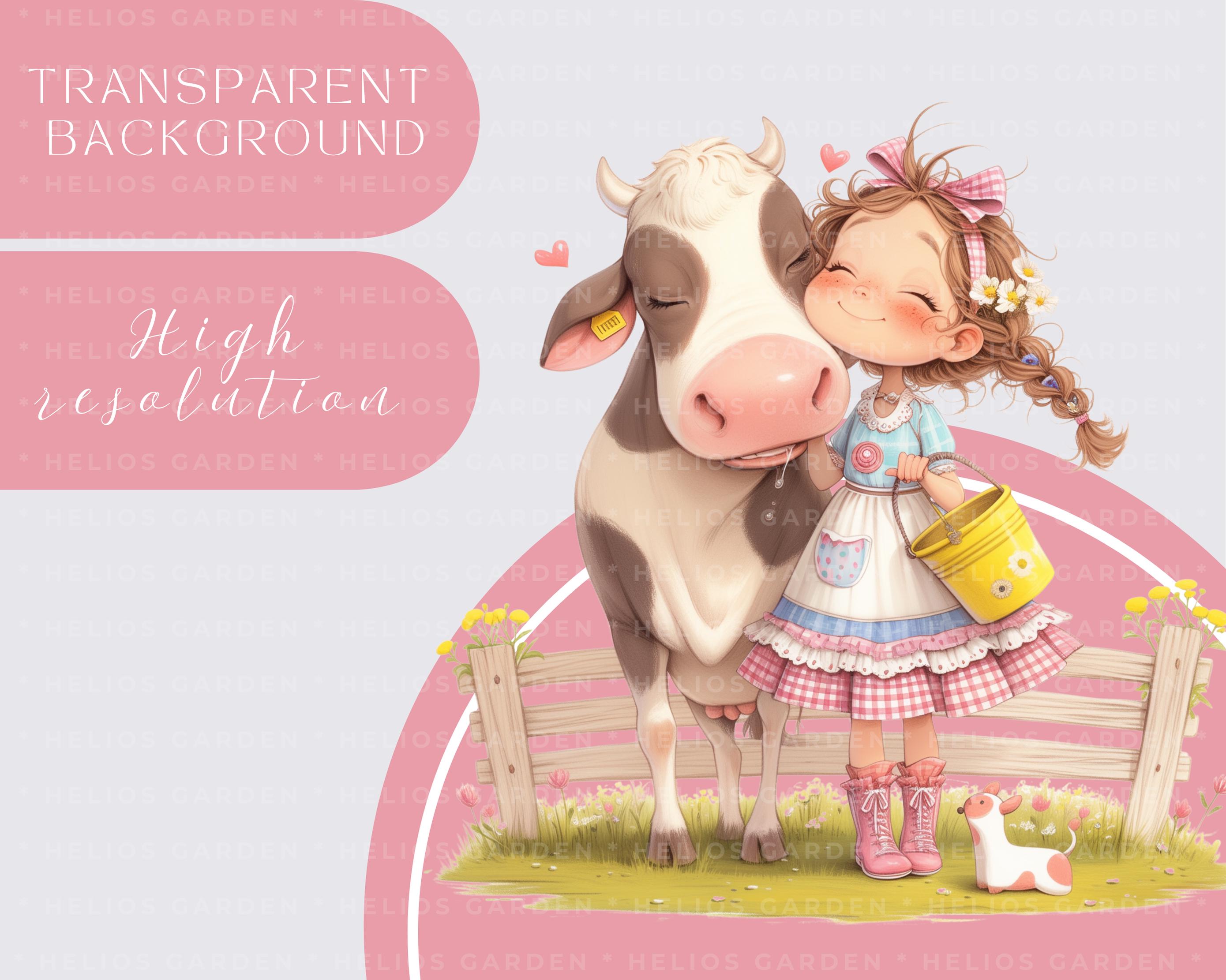 Adorable Farm Girls Clipart Cute Farm Clipart - Watercolor Farm Life ...