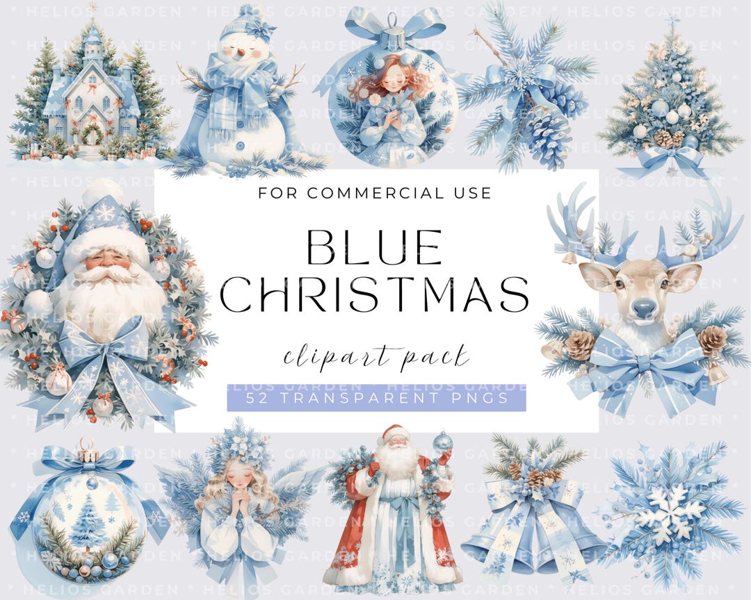 Blue Christmas Clipart Pack Winter Holiday Illustrations for Digital ...