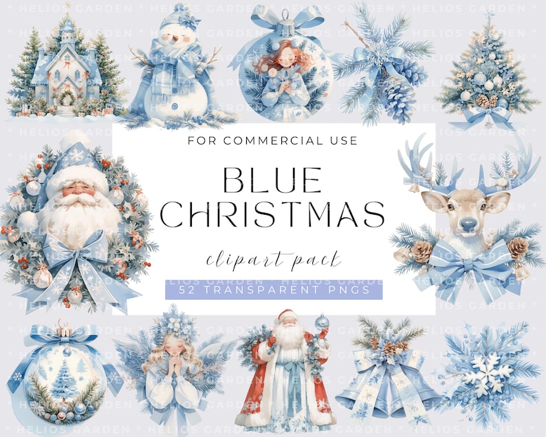 Blue Christmas Clipart Pack Winter Holiday Illustrations for Digital ...