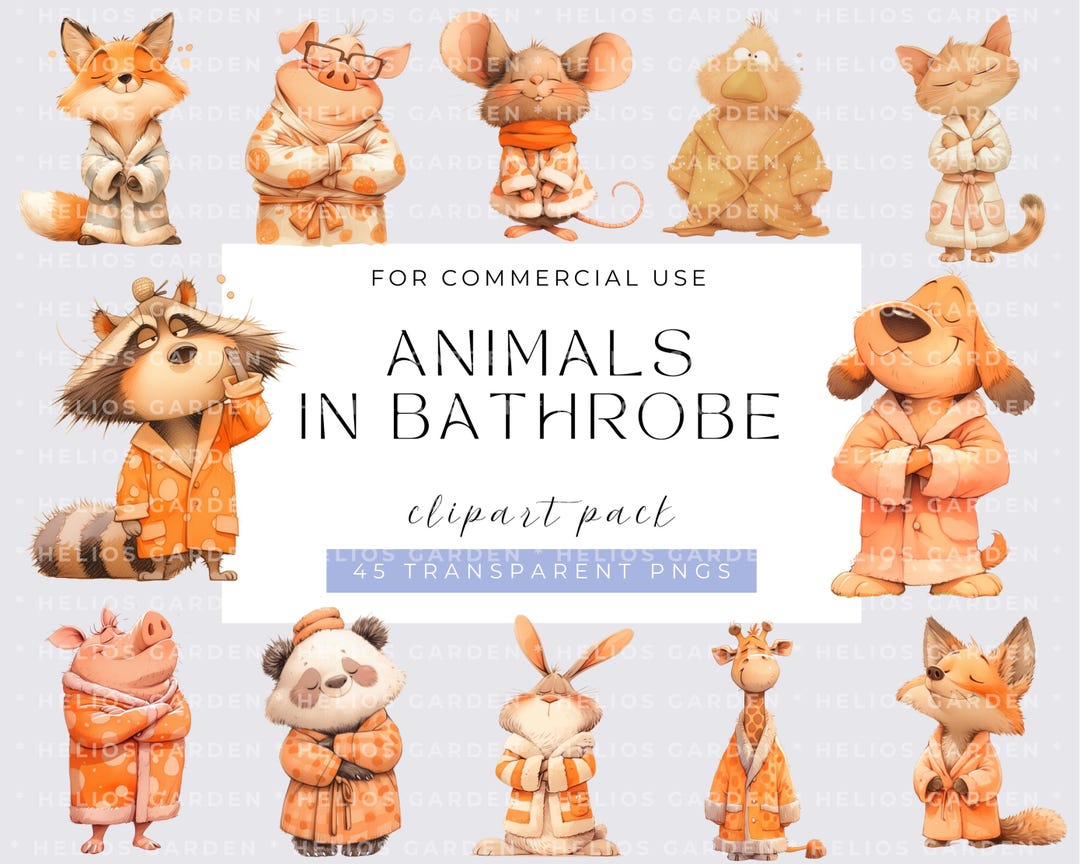 Quirky Animals Clipart Cute Animals in Bathrobe Clipart Bundle Cozy ...