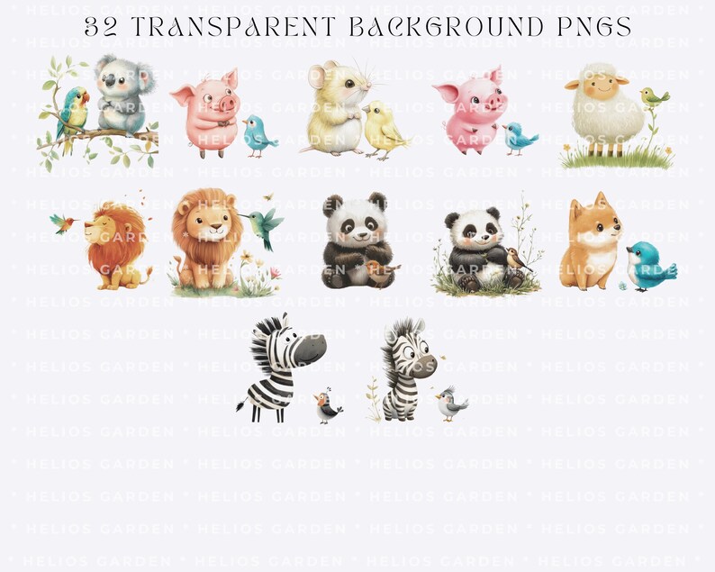 Animal Love Clipart Cute Animal Illustrations Adorable Animal Art ...