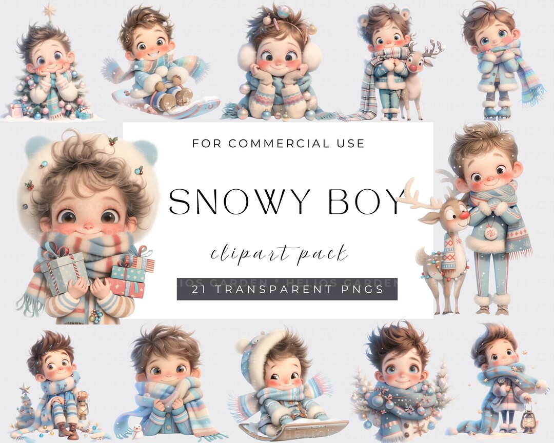 Cute Winter Boy Clipart Snow Boy Kawaii Digital Download Adorable Boy ...