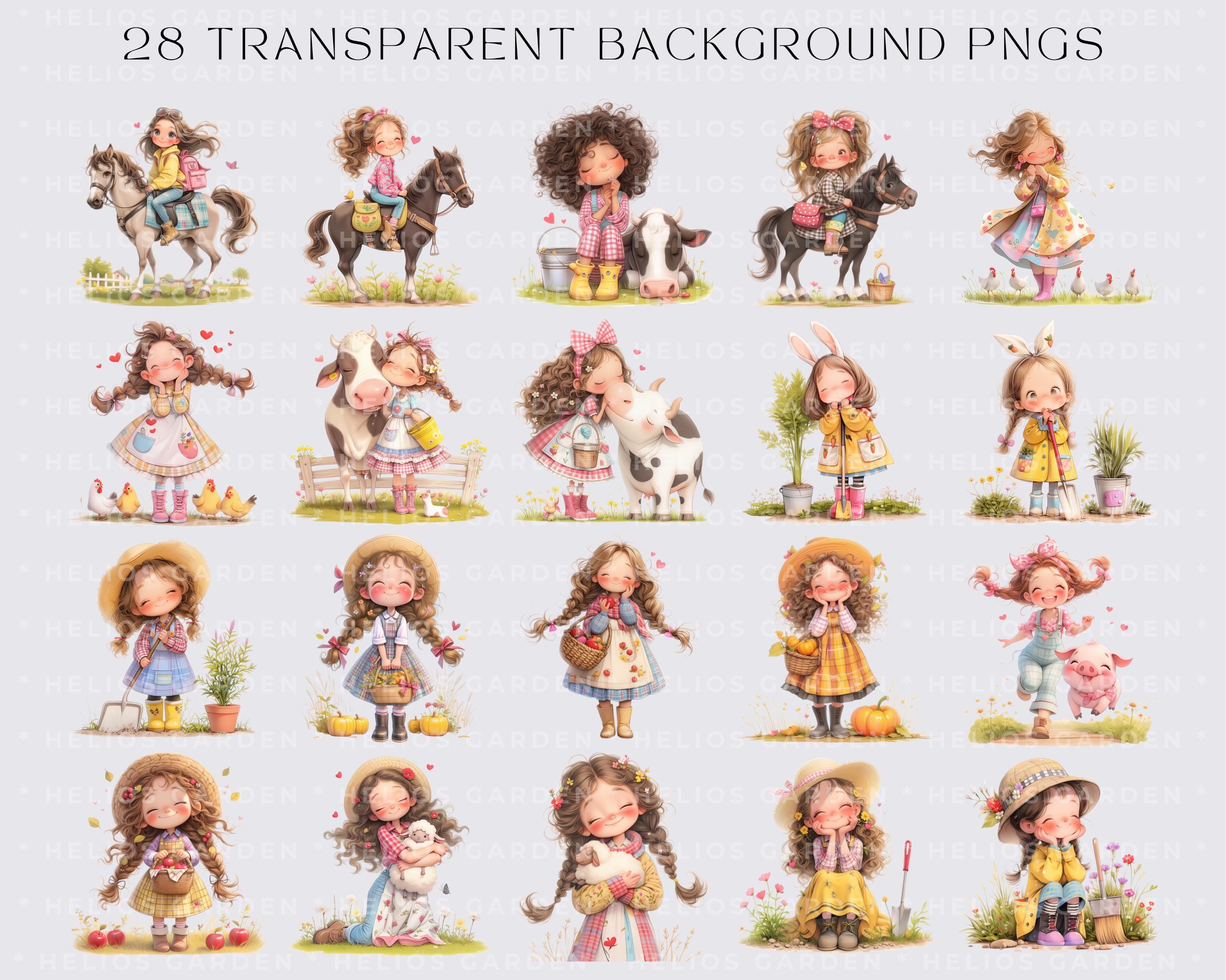 Adorable Farm Girls Clipart Cute Farm Clipart - Watercolor Farm Life ...