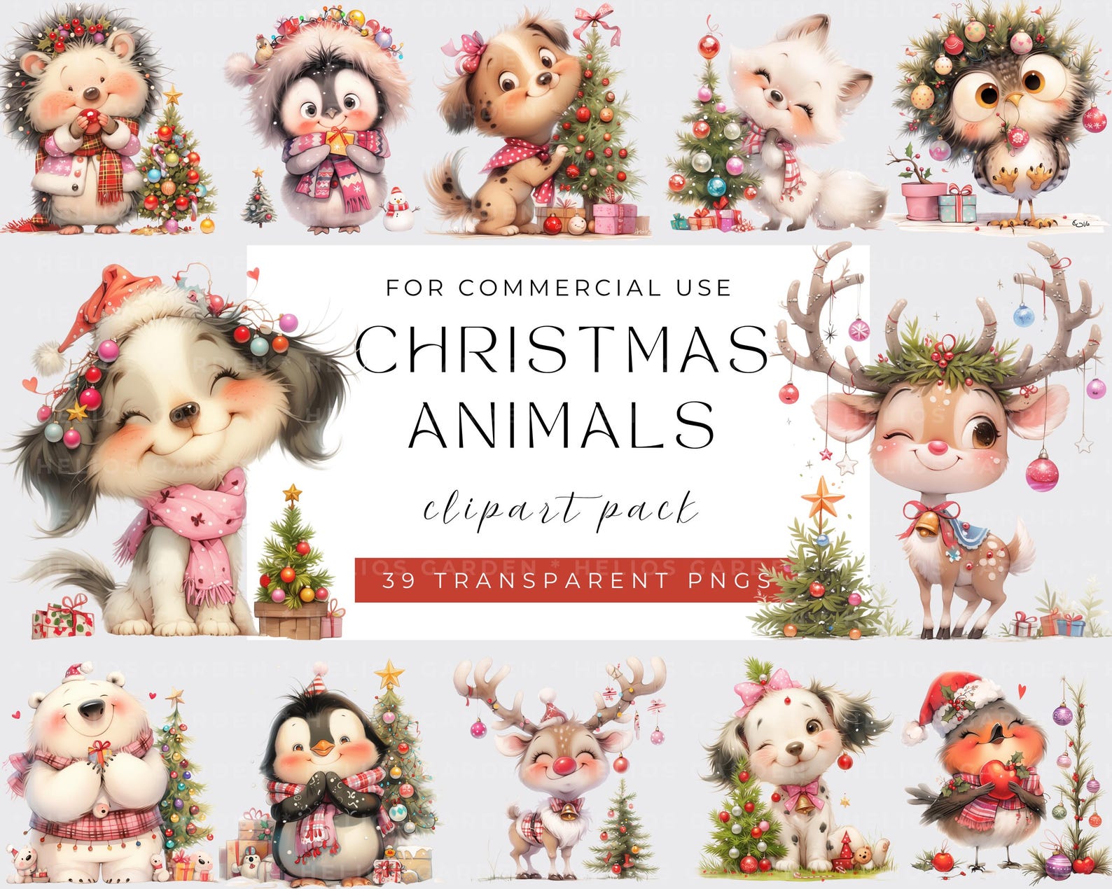 Christmas Animals Clipart Bundle, Animals Illustrations Designs ...