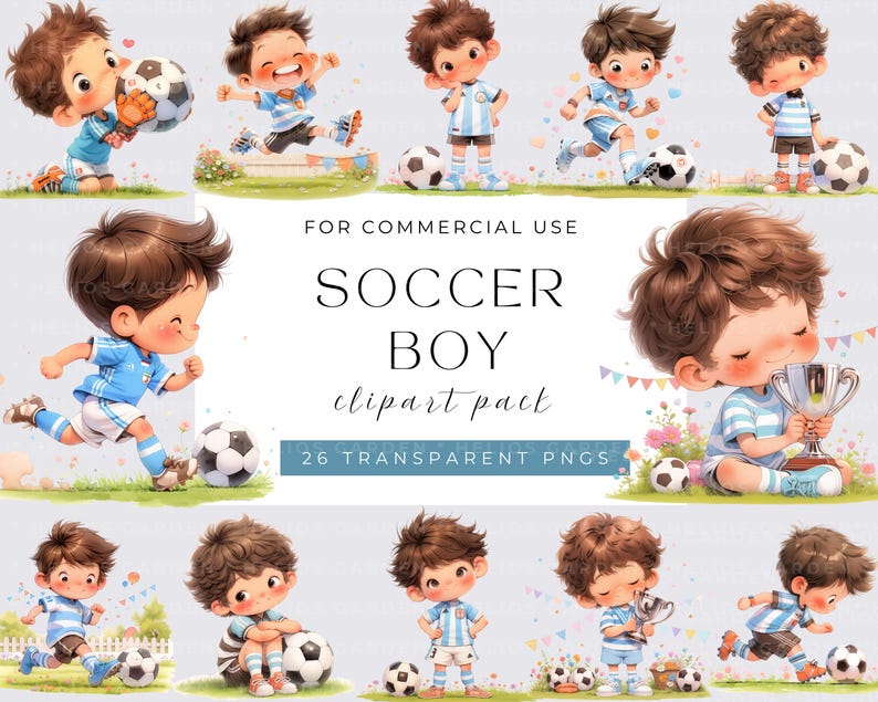 Watercolor Soccer Boy Clipart - Watercolor Sport Boy Clipart - Boy Png ...