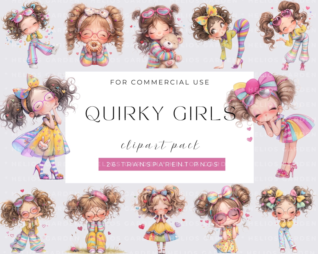 Quirky Girl Clipart Whimsical Girl Kawaii Digital Download Adorable ...