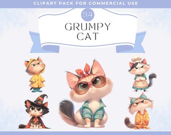 Quirky Cat Clipart PNG Whimsical Cats Kitten Sublimation Clip Art Cute ...