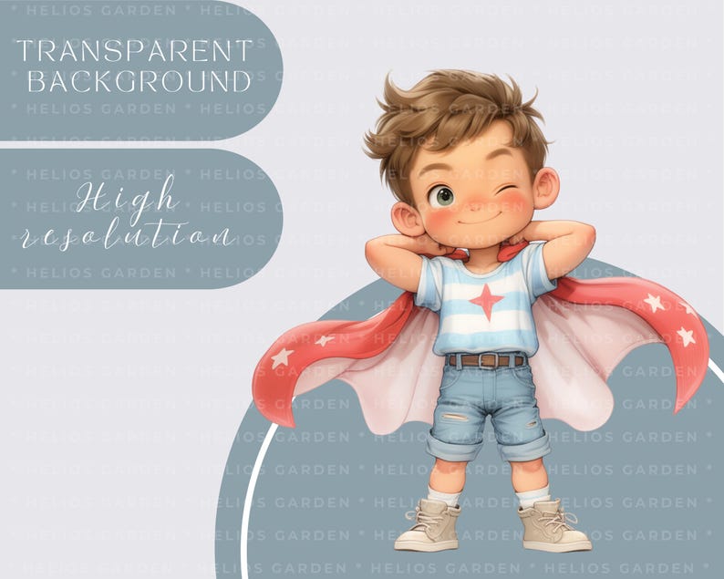 Little Hero Boys Clipart Bundle: Whimsical Superboy Cute Boy PNG ...