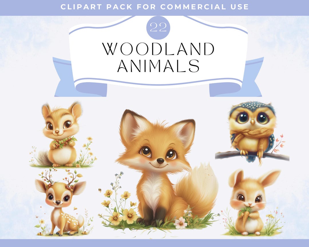 Watercolor Woodland Clipart, Cute Woodland Animals Clipart, Baby ...