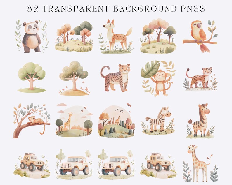 Safari Animals Clipart Jungle Animals Illustration Wild Animal Art Baby ...