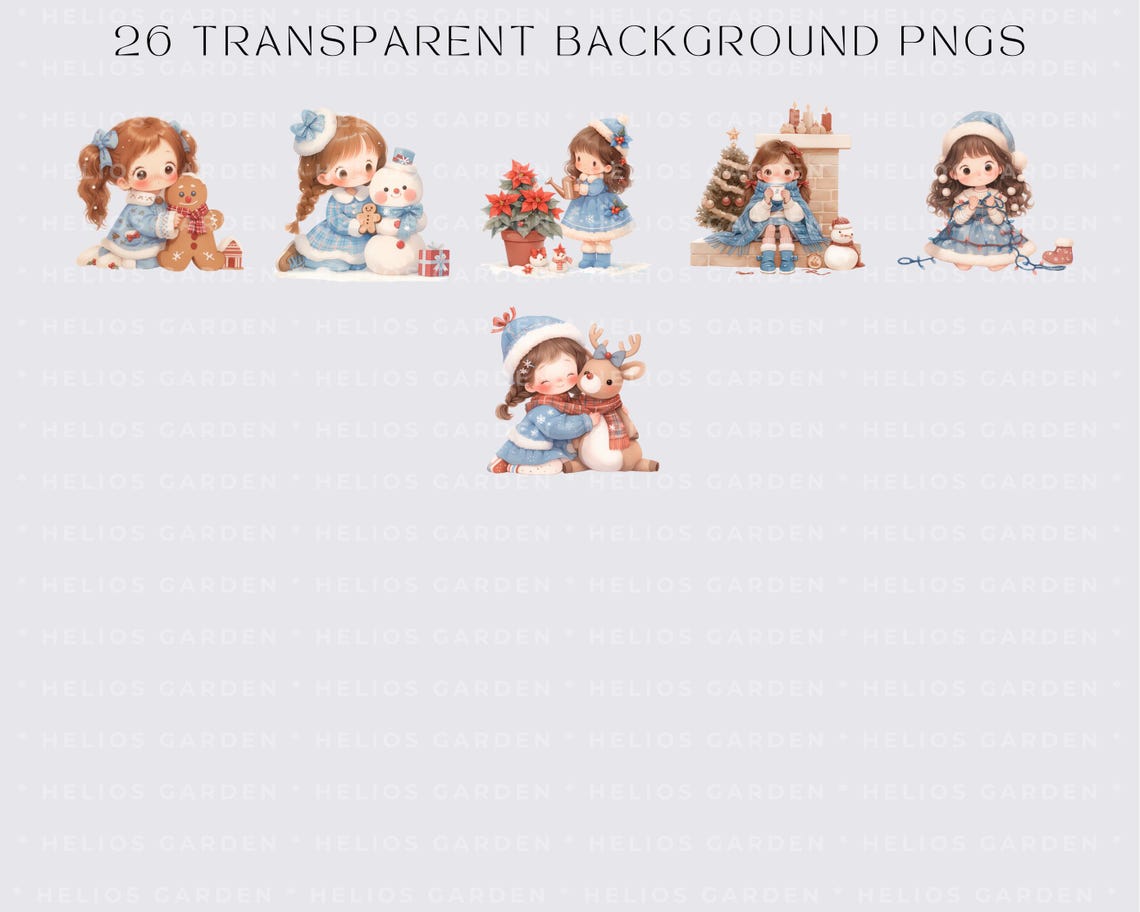 Cute Christmas Girls Clipart: Whimsical Holiday PNG Graphics (digital ...