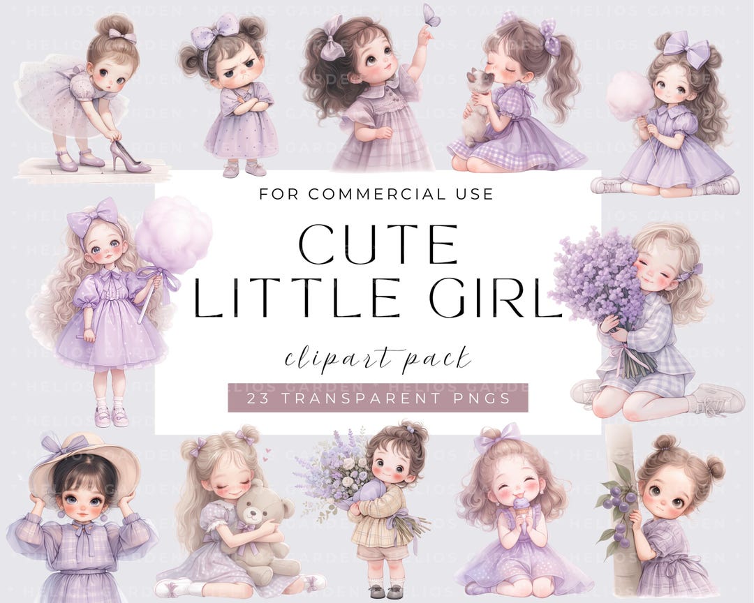 Watercolor Cute Little Girl Clipart Bundle Girls Clip Art, Cute Girl ...