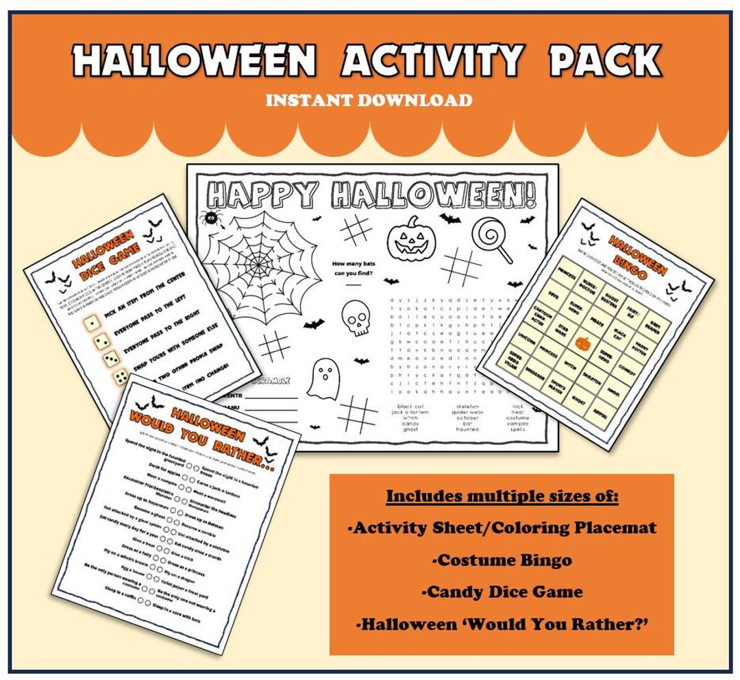 Halloween Activity Sheet Placemat, Games, Digital Printables for Kids ...