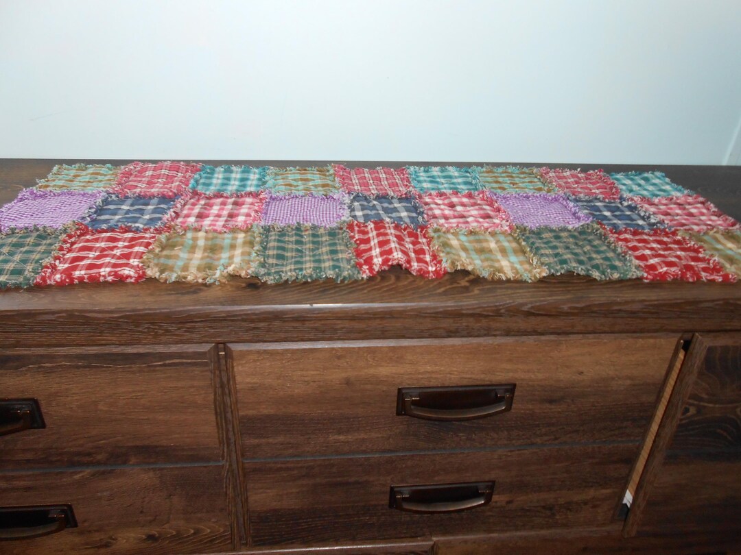 Rectangular Rag Quilted Table Runner Dresser Quilt Multi Plaids Summer ...