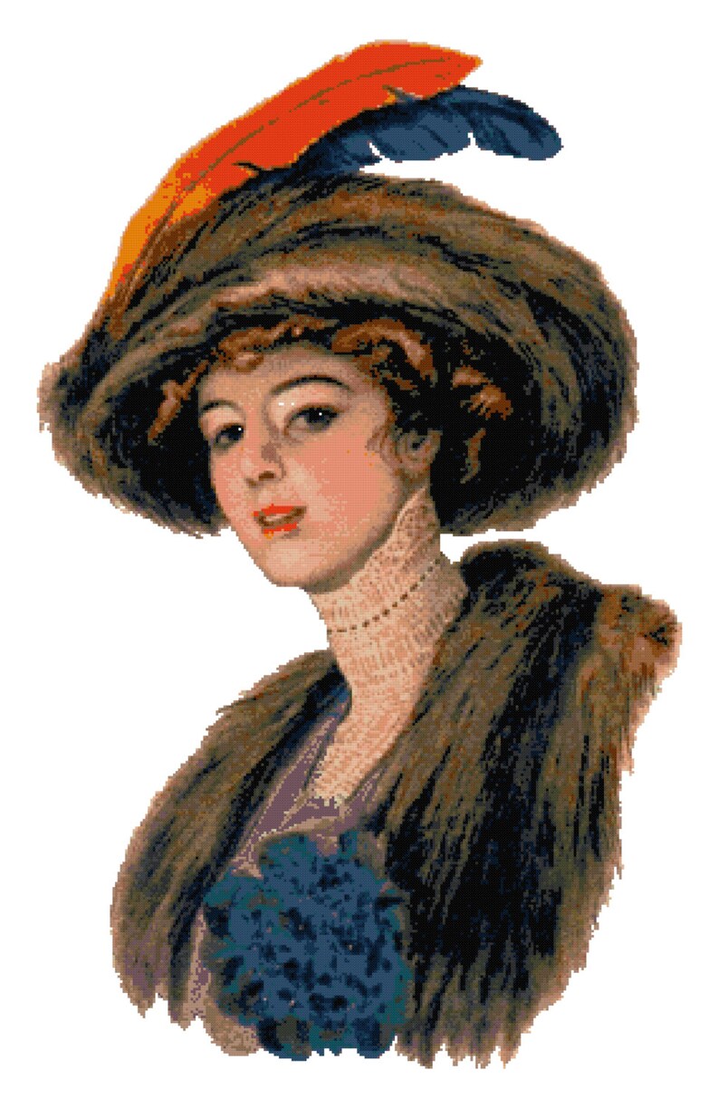 Victorian Woman Feather Hat Original Cross Stitch Pattern Instant ...