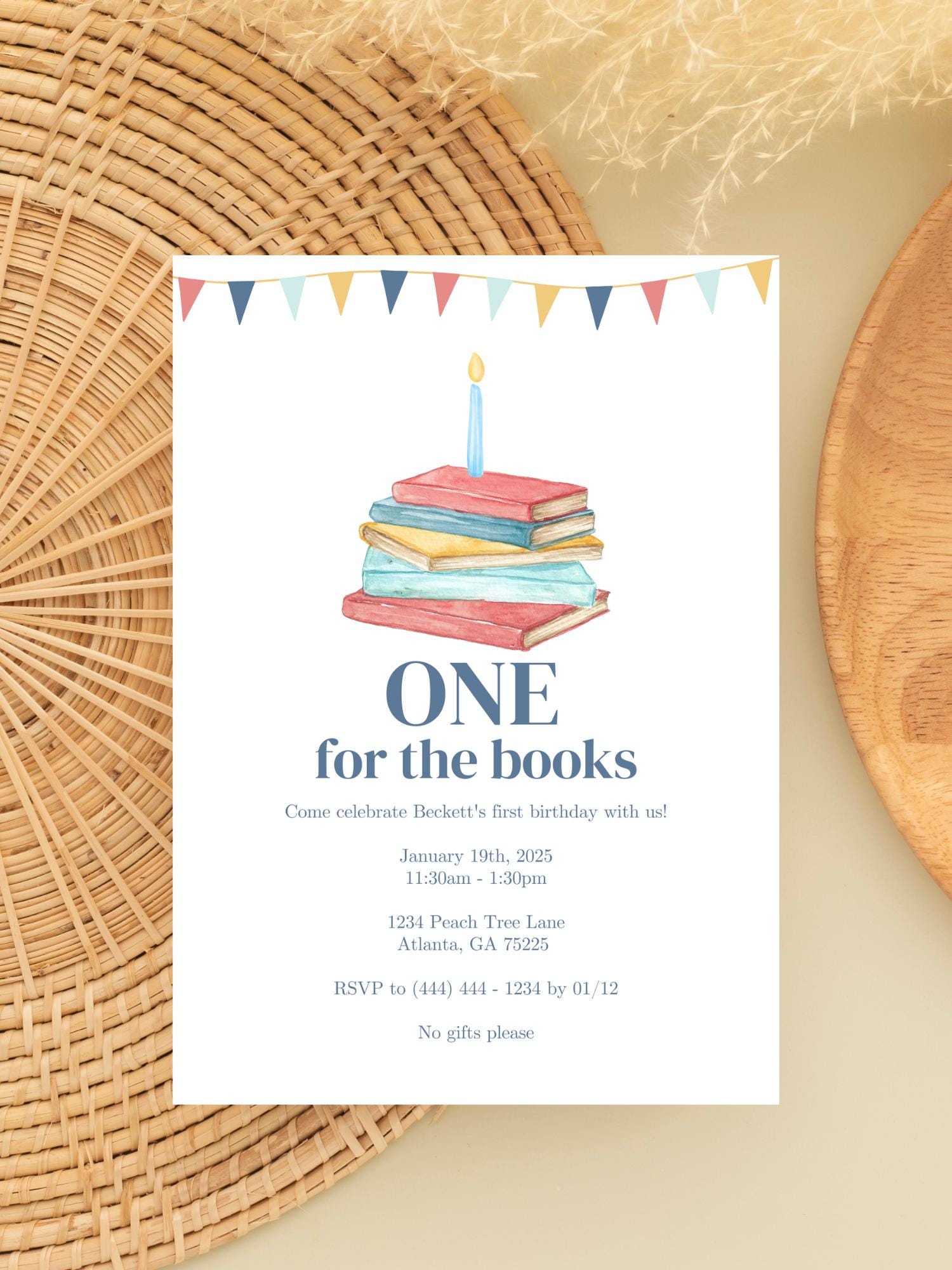 Book Themed First Birthday Invitation | ONE for the Books | Editable ...