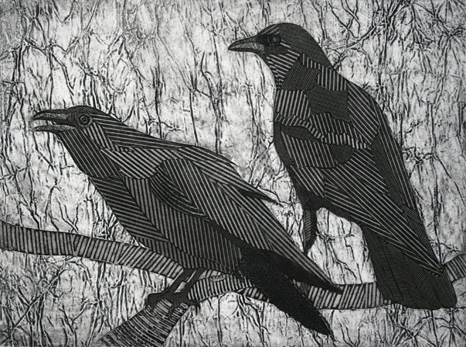 Crow Art, Raven Art, Black Birds, American Crows, Original Collograph ...