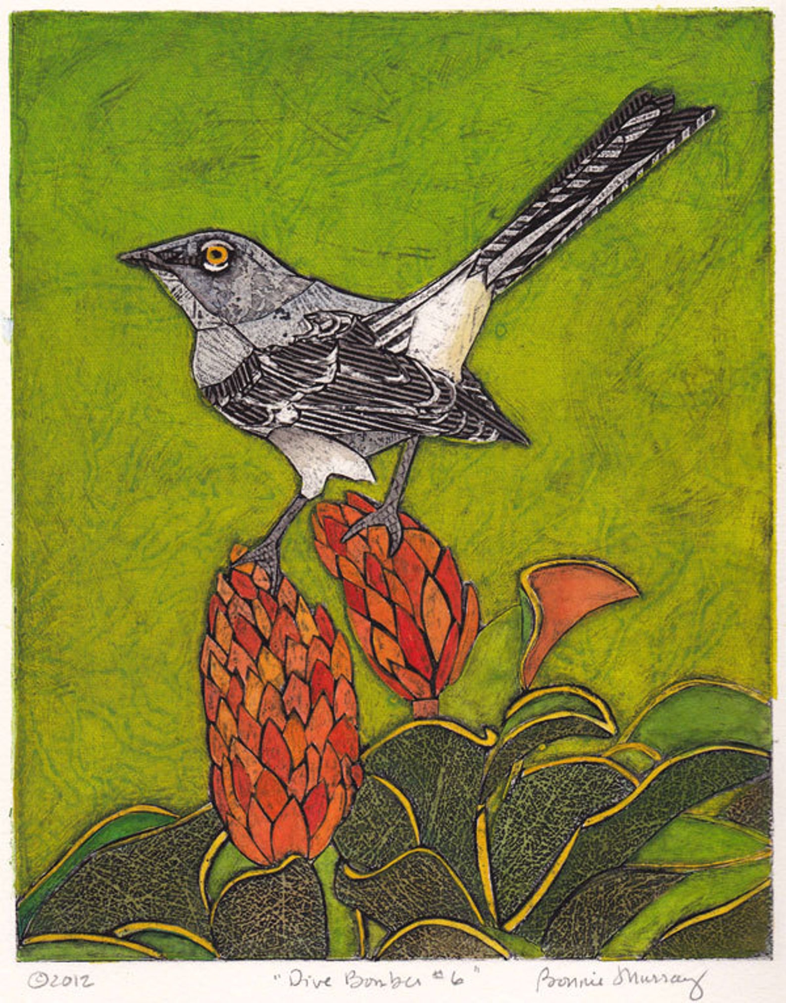 Painted Bunting Art, Original Bird Art, Collagraph, Bird Print Painted ...