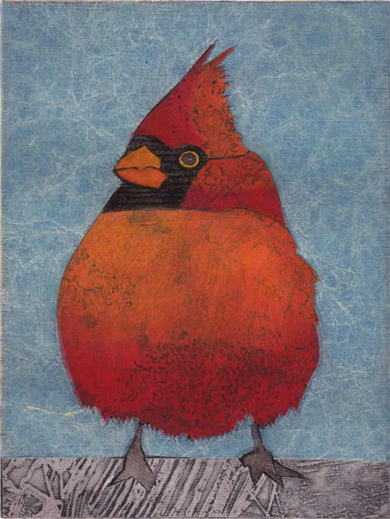 Painted Bunting Art, Original Bird Art, Collagraph, Bird Print Painted ...