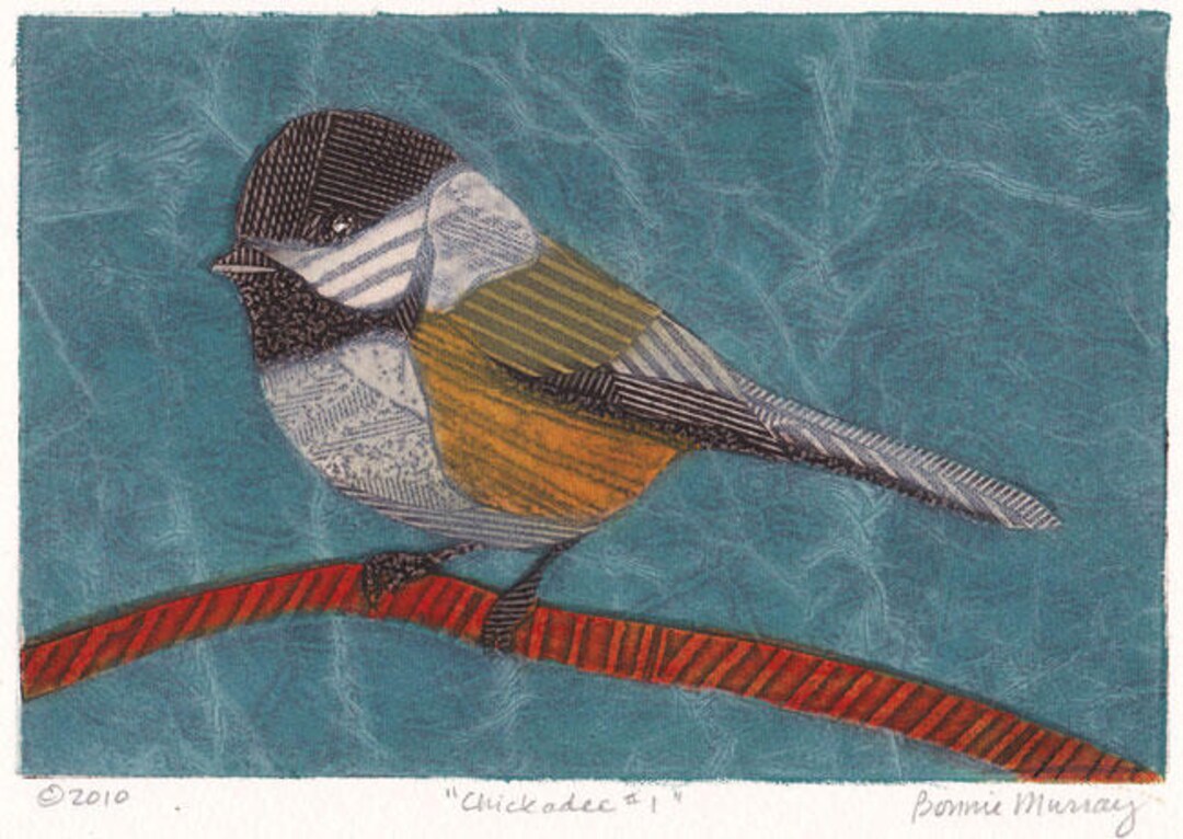 Chickadee 1 (original Collograph of Bird) - Etsy