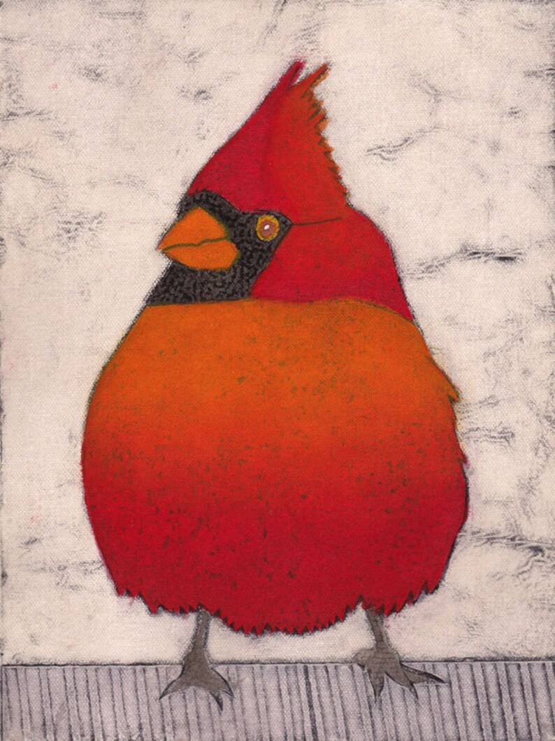 Bird Art Print, American Robin, Red Robin, Original Collograph Print ...