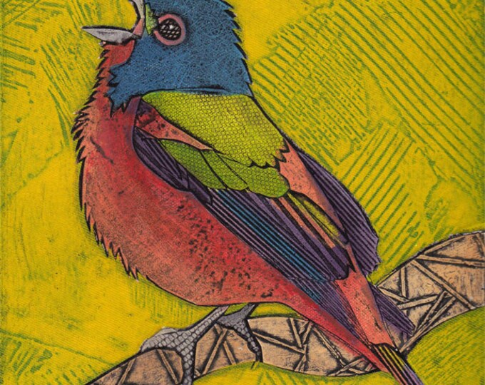 Painted Bunting Art Original Bird Art Collagraph Bird Print - Etsy