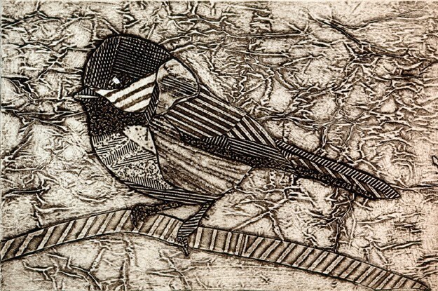 Chickadee 1 original Collograph of Bird - Etsy