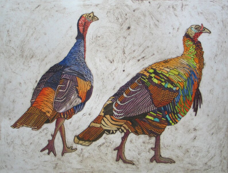 Blue Jay Bird Art Original Collagraph Print Blue Jays 2 - Etsy