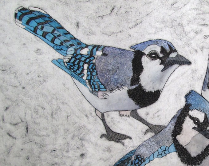Blue Jay Bird Art, Original Collagraph Print Blue Jays 2 - Etsy