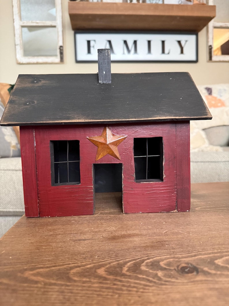 Small Red Saltbox House With Light - Etsy